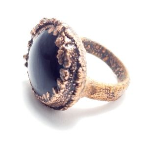 Handmade | Accessories | Black Glass Copper Plated Ring | Poshmark